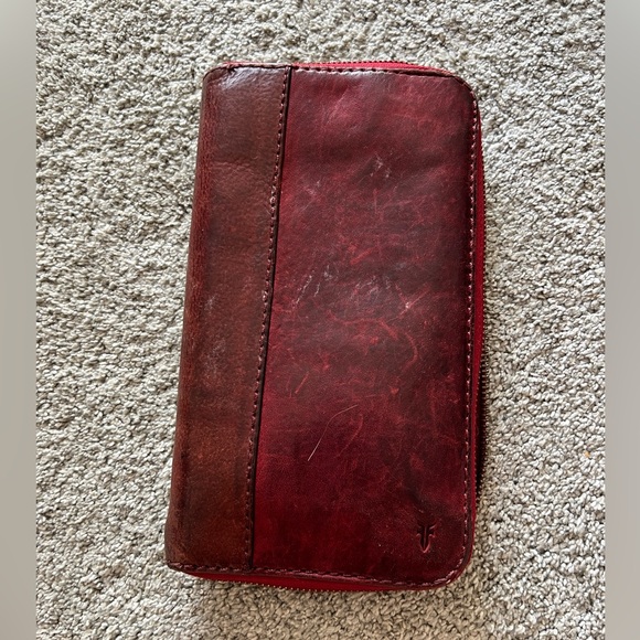 Frye | Bags | Frye Burgundy Red Leather Logan Travel Zip Around Wallet ...